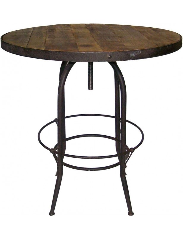 Table bar haute ronde bois recyclé industriel pied réglable