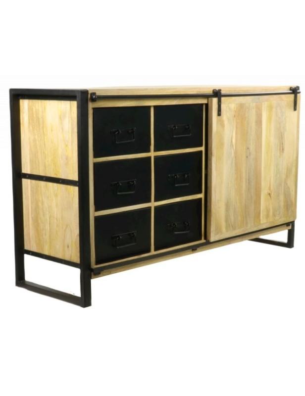 buffet industriel 6 tiroirs manguier placard avec porte coulissante métal